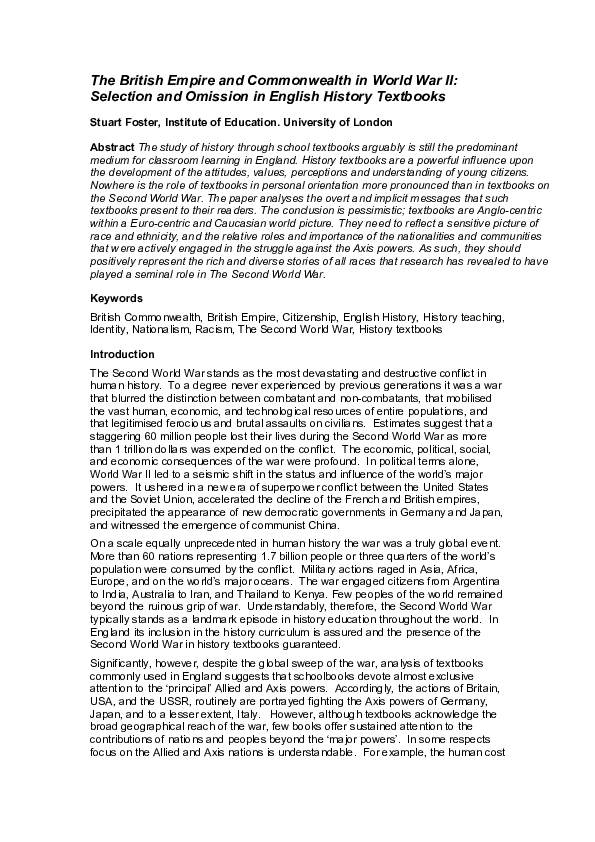 (PDF) The British Empire and Commonwealth in World War II: Selection ...