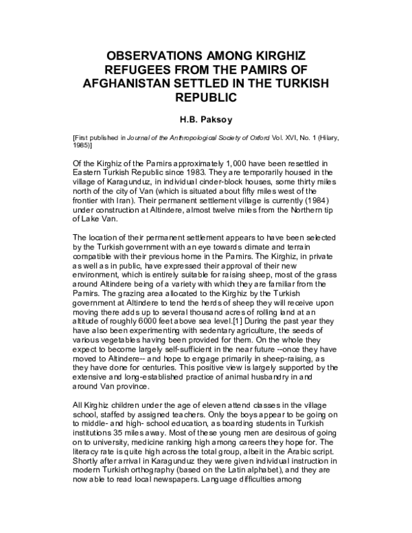 (DOC) Observations among Kirghiz refugees from the Pamirs of ...