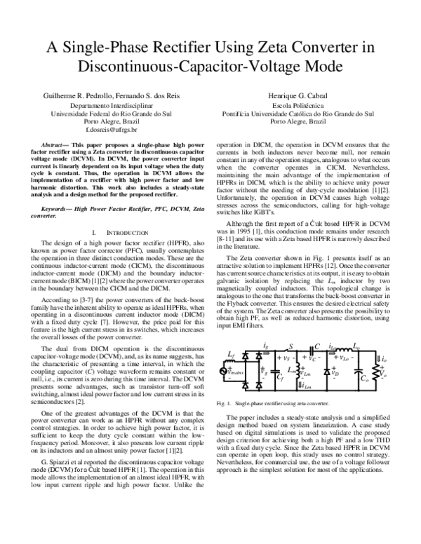 (PDF) A Single-Phase Rectifier Using Zeta Converter in Discontinuous ...