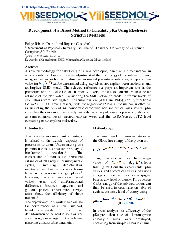 (PDF) Development of a Direct Method to Calculate pKa Using Electronic ...