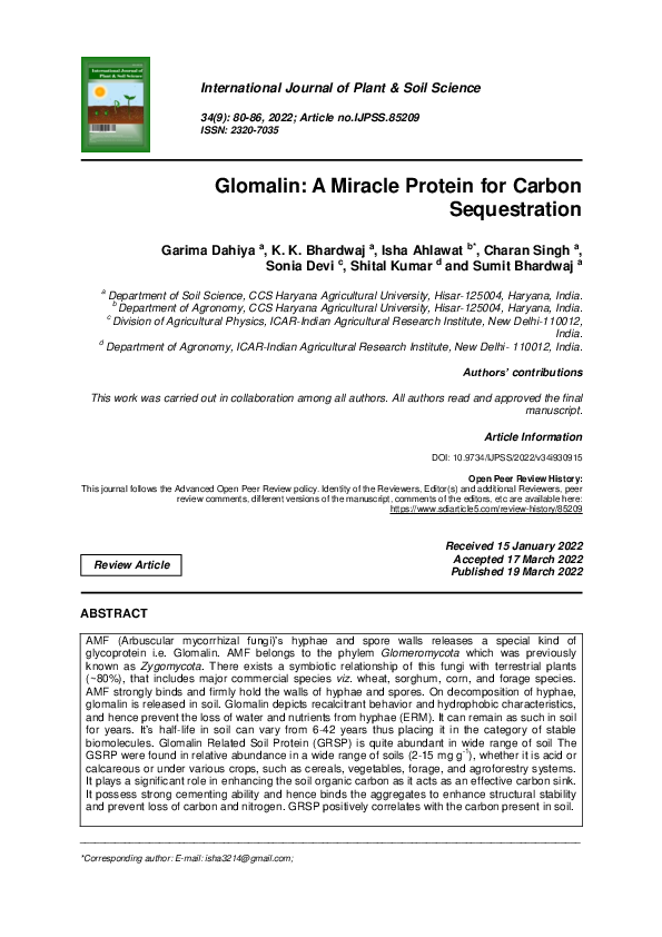 (PDF) Glomalin: A Miracle Protein for Carbon Sequestration