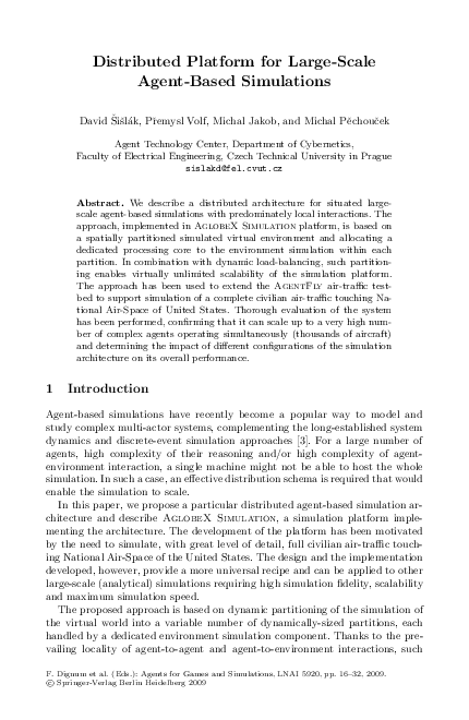 Pdf Distributed Platform For Large Scale Agent Based Simulations Přemysl Volf And David