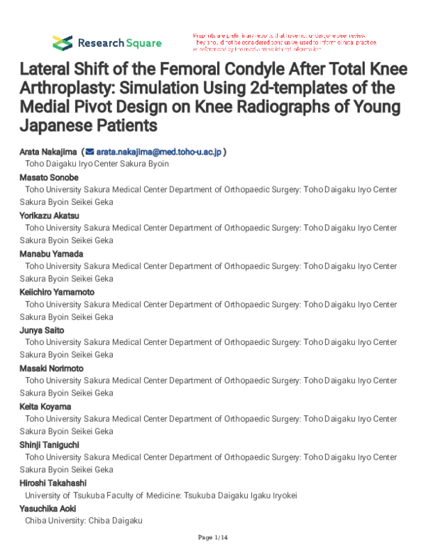 (PDF) Lateral Shift of the Femoral Condyle After Total Knee ...