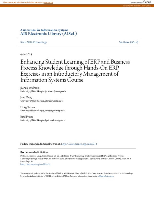 (PDF) Enhancing Student Learning of Erp and Business Process Knowledge ...