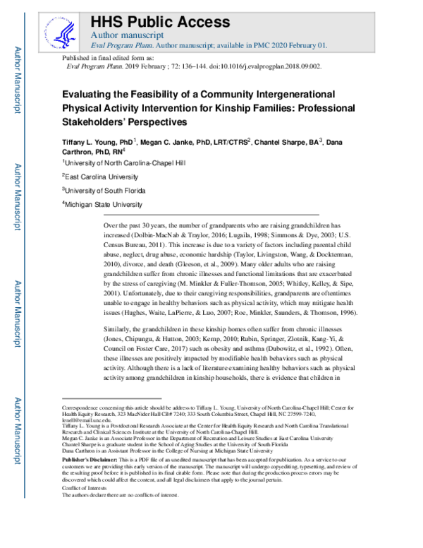 (PDF) Evaluating the feasibility of a community intergenerational physical activity intervention ...