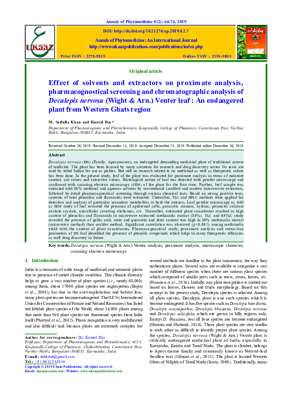 (PDF) Effect of solvents and extractors on proximate analysis ...