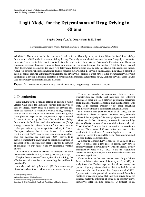(PDF) Logit Model for the Determinants of Drug Driving in Ghana