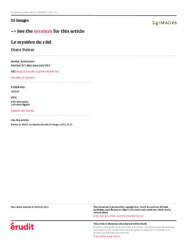 (PDF) Le mystère du réel | Diane Poitras - Academia.edu
