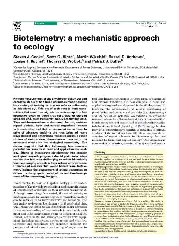 (PDF) Biotelemetry: a mechanistic approach to ecology