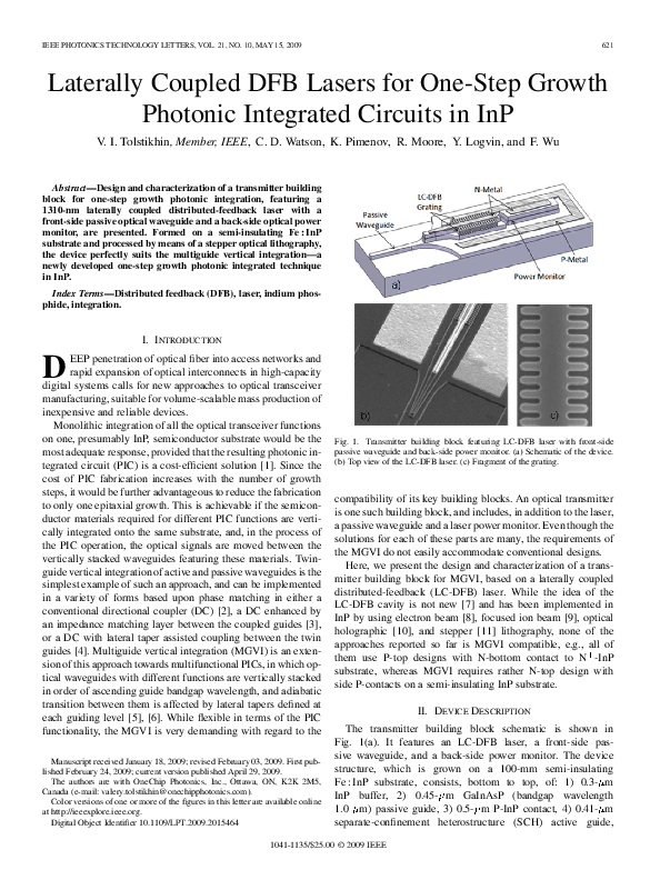 (PDF) Laterally Coupled DFB Lasers for One-Step Growth Photonic Integrated Circuits in InP ...