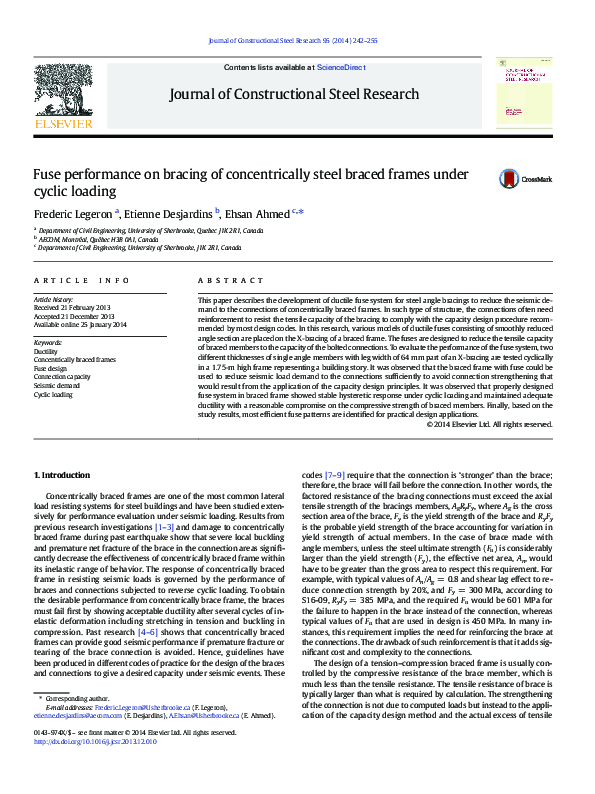 (PDF) Fuse performance on bracing of concentrically steel braced frames ...