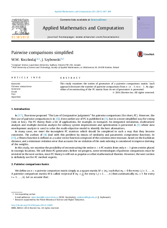 (PDF) Pairwise comparisons simplified