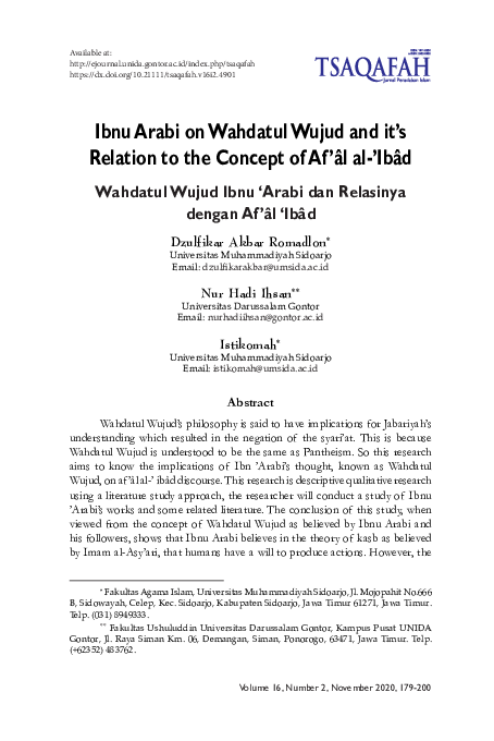 (PDF) Ibn Arabi on Wahdatul Wujud and it's Relation to The Concept of ...