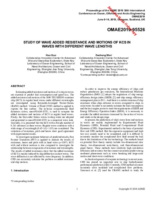 (PDF) Study of Wave Added Resistance and Motions of KCS in Waves With ...