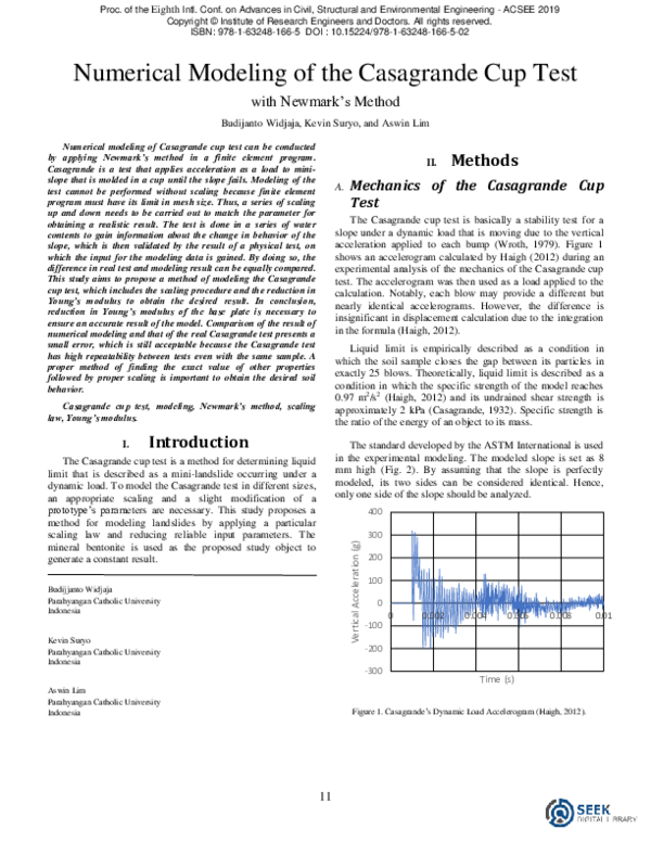 (PDF) Numerical Modeling of the Casagrande Cup Test with Newmarks ...