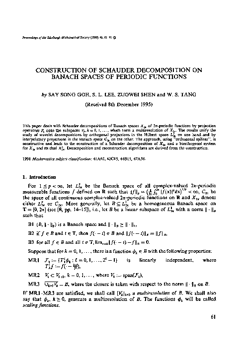 (PDF) Construction of Schauder decomposition on banach spaces of periodic functions