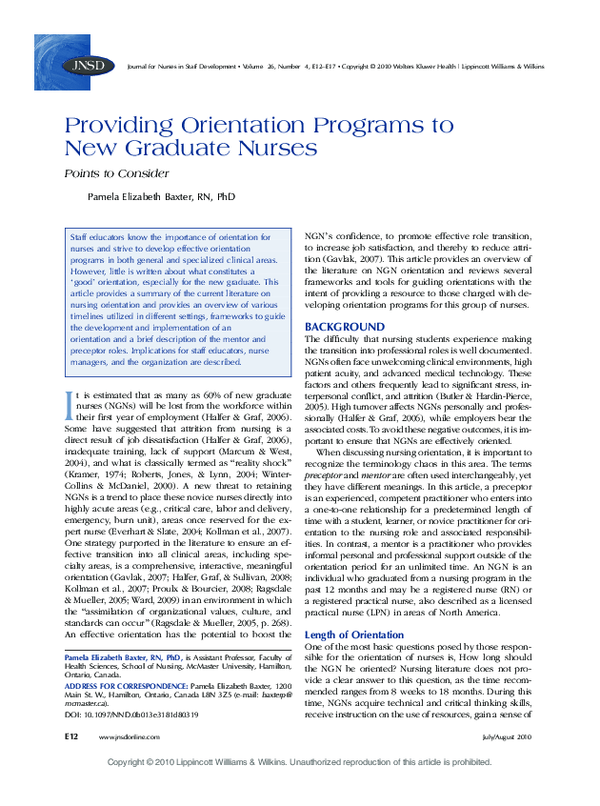 (PDF) Providing Orientation Programs to New Graduate Nurses