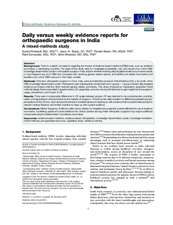 (PDF) Daily versus weekly evidence reports for orthopaedic surgeons in ...