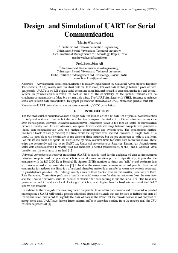 Pdf Design And Simulation Of Uart For Serial Communication