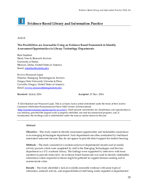 (PDF) Evidence Based Library and Information Practice Article The ...
