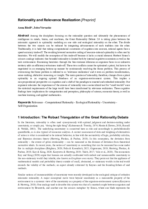 (PDF) Rationality and Relevance Realization