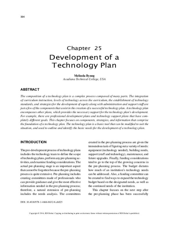 (PDF) Development of a Technology Plan