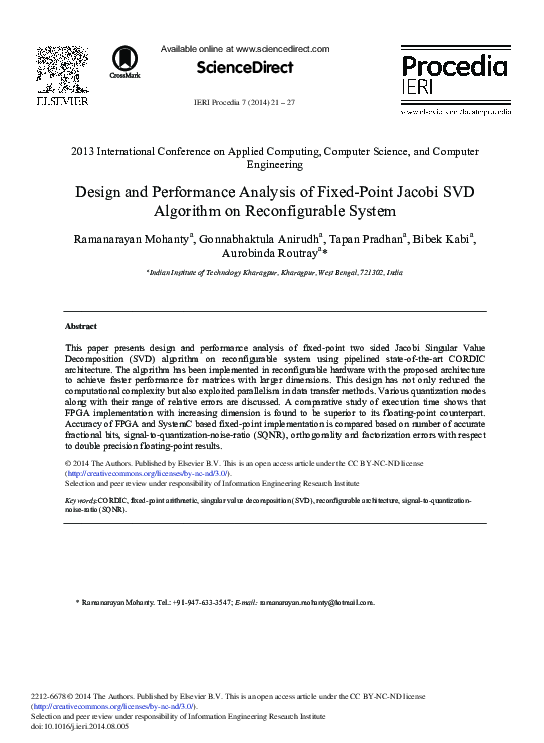 (PDF) Design and Performance Analysis of Fixed-point Jacobi SVD Algorithm on Reconfigurable System