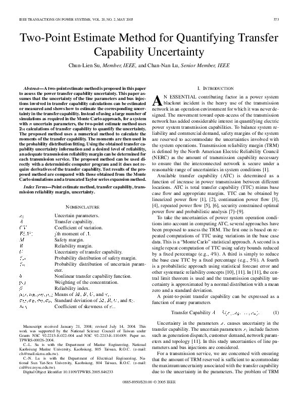 (PDF) Two-Point Estimate Method for Quantifying Transfer Capability ...