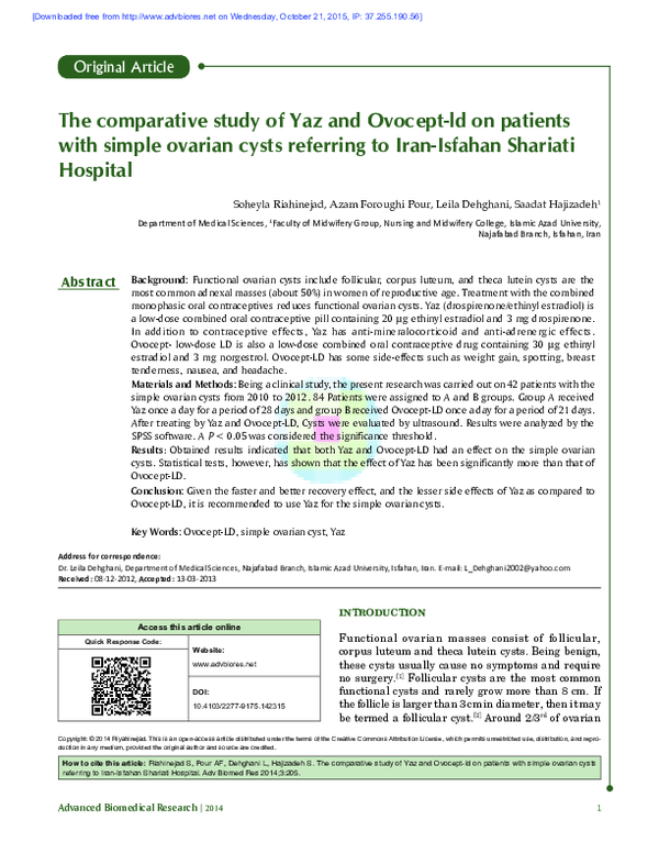 (PDF) The comparative study of Yaz and Ovocept-ld on patients with ...