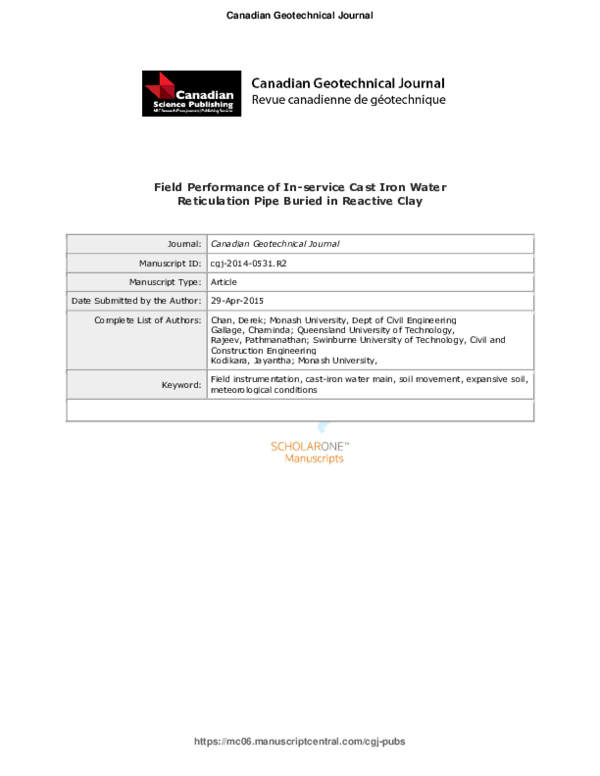 (PDF) Field Performance of In-Service Cast Iron Gas Reticulation Pipe ...