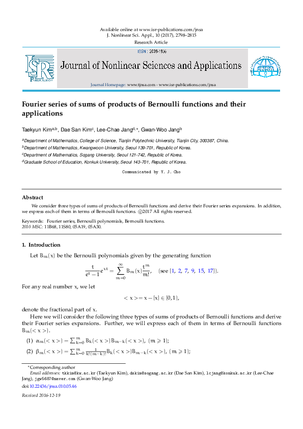 Pdf Fourier Series Of Sums Of Products Of Bernoulli Functions And
