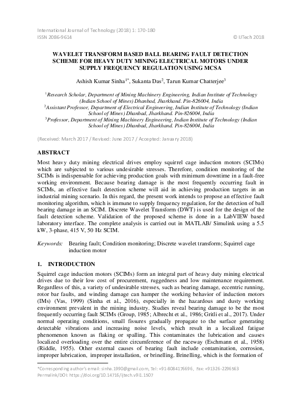(PDF) Wavelet Transform Based Ball Bearing Fault Detection Scheme for Heavy Duty Mining ...