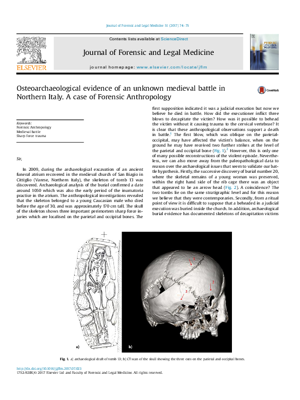 (PDF) Osteoarchaeological evidence of an unknown medieval battle in ...