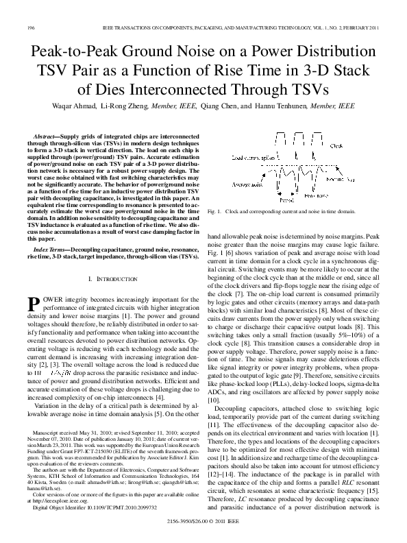 (PDF) Peak-to-Peak Ground Noise on a Power Distribution TSV Pair as a ...