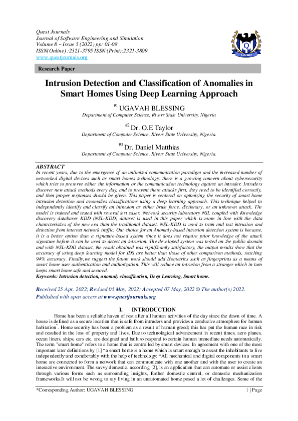 Pdf Intrusion Detection And Classification Of Anomalies In Smart