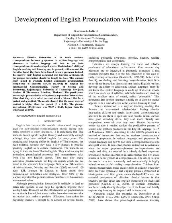 (PDF) Development of English Pronunciation with Phonics