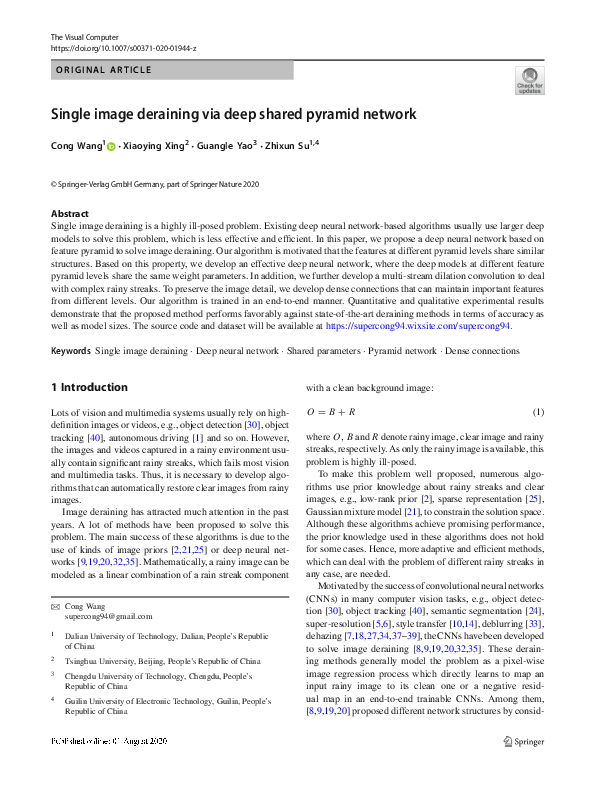 (PDF) Single image deraining via deep shared pyramid network