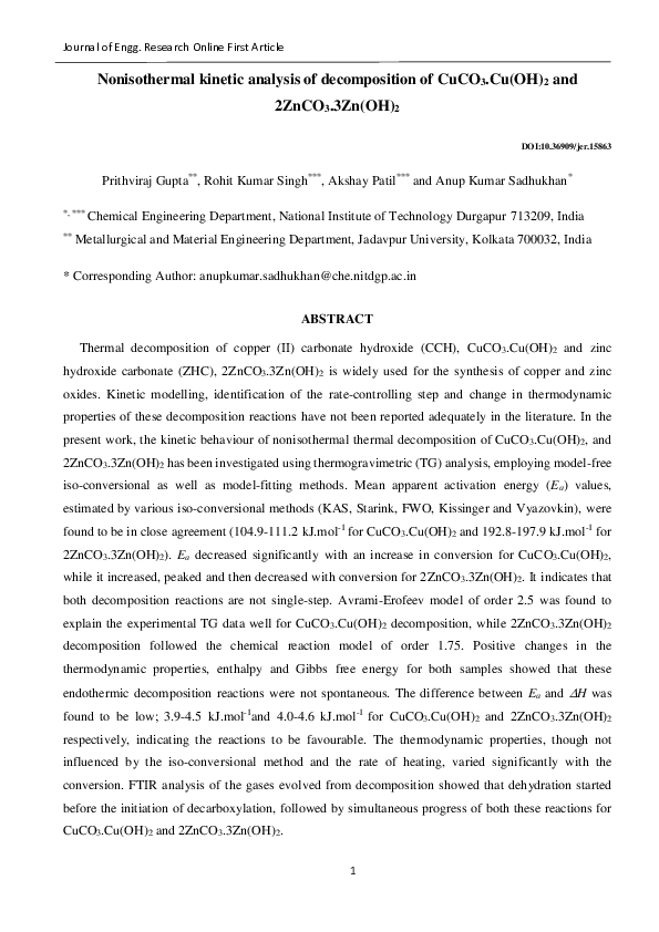 (PDF) Nonisothermal kinetic analysis of decomposition of CuCO3.Cu(OH)2 ...