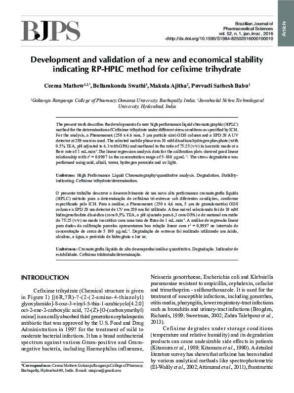 (PDF) Development and validation of a new and economical stability indicating RP-HPLC method for ...