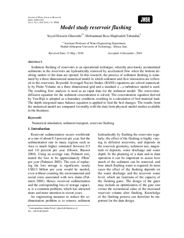 (PDF) Model study reservoir flushing | Mohammad Reza Tabatabai - Academia.edu