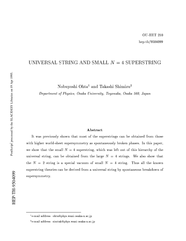 (PDF) Universal string and small N = 4 superstring
