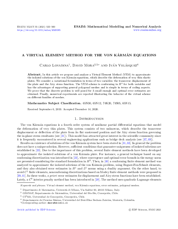 (PDF) A virtual element method for the von Kármán equations