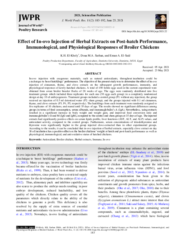 (PDF) Effect of In-ovo Injection of Herbal Extracts on Post-hatch ...
