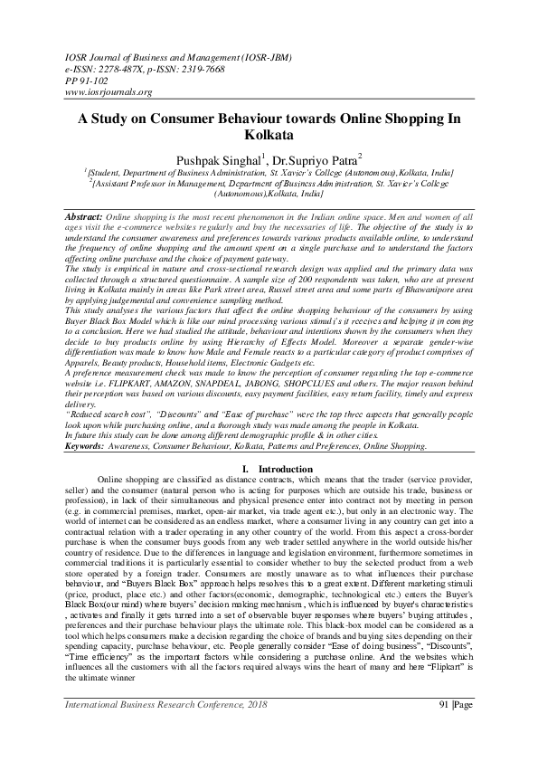 (PDF) A Study on Consumer Behaviour towards Online Shopping In Kolkata