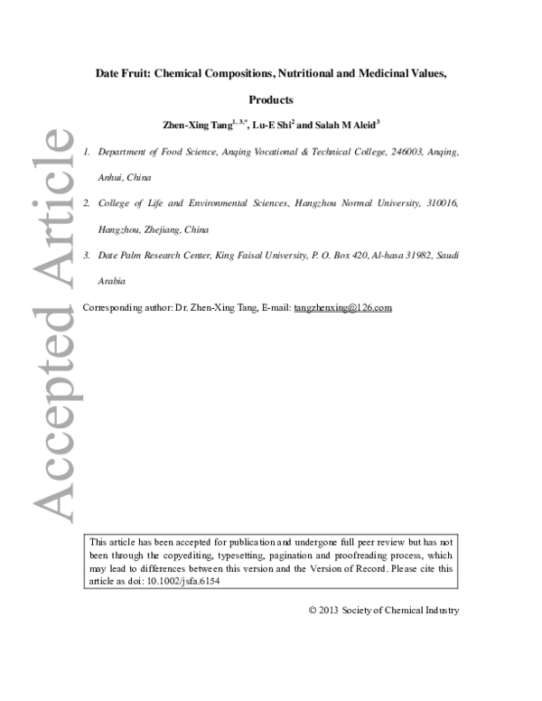 (PDF) Date fruit: chemical composition, nutritional and medicinal ...