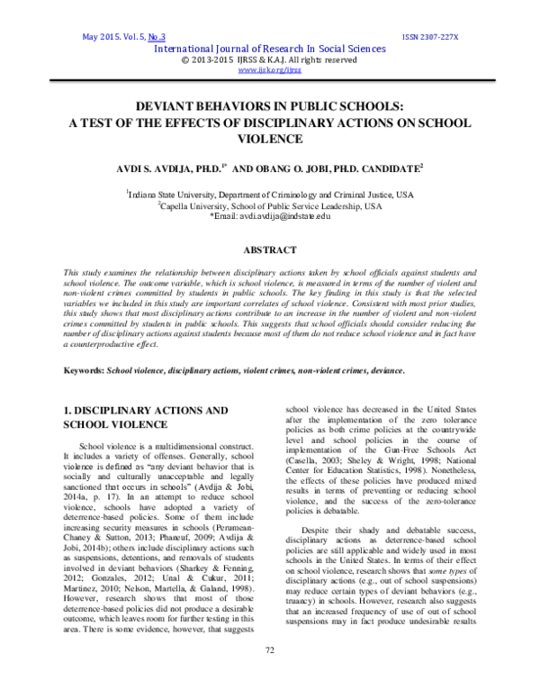 (PDF) Deviant Behaviors in Public Schools : A Test of the Effects of ...