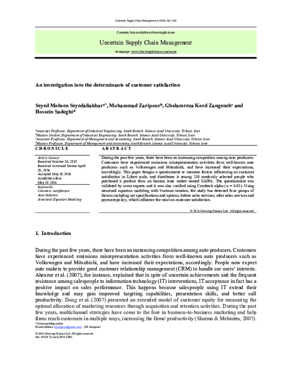 (PDF) An Investigation into the Determinants of Customer Satisfaction