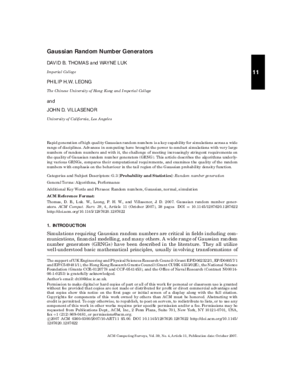 Pdf Gaussian Random Number Generators 5552