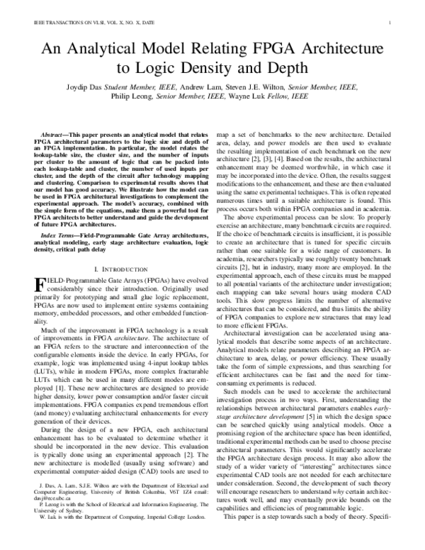 (PDF) An Analytical Model Relating FPGA Architecture to Logic Density and Depth