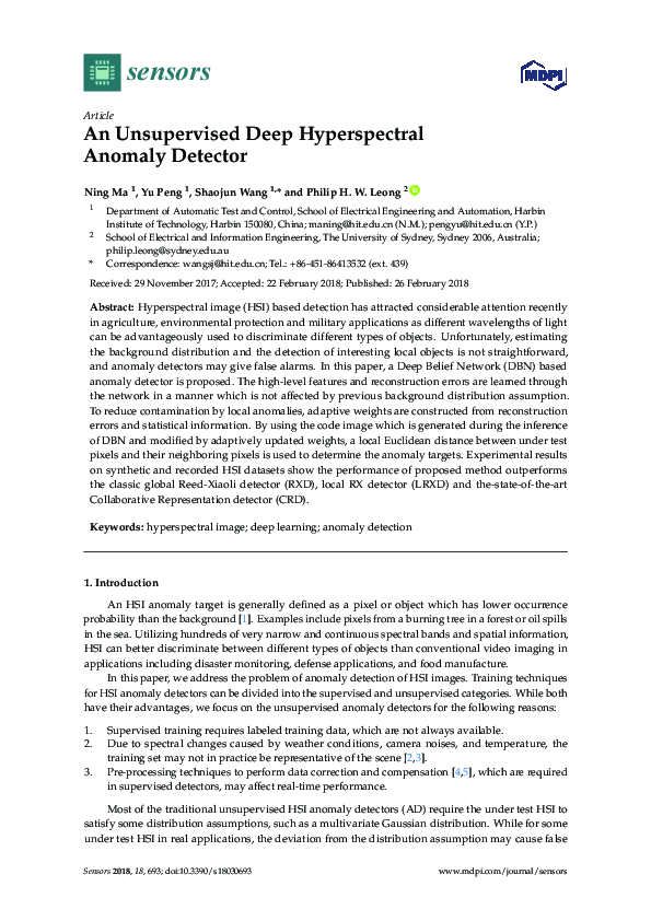 (PDF) An Unsupervised Deep Hyperspectral Anomaly Detector